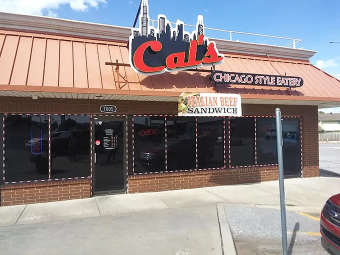 Cal's bold red sign against the Oklahoma sky promises Chicago authenticity that's worth crossing state lines for.
