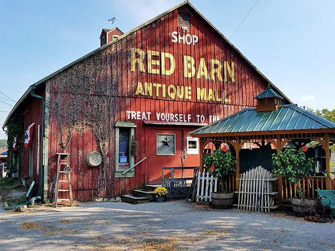 The weathered crimson exterior beckons like an old friend with stories to tell. "Treat yourself to this!" isn't just a suggestion—it's practically a command.