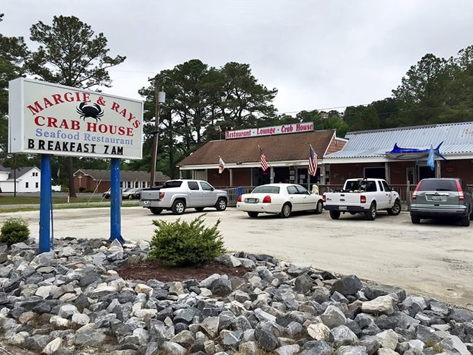 The unassuming exterior of Margie & Ray's might fool you, but those American flags aren't just for show—they're signaling a patriotic devotion to perfect seafood.