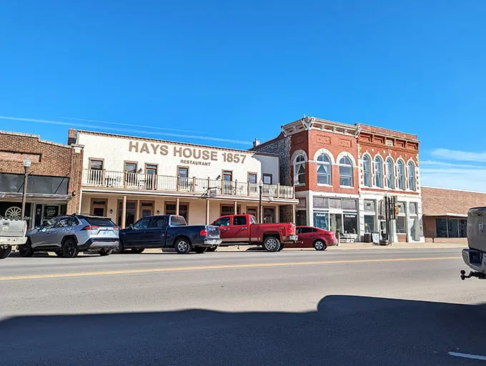 The grand old lady of Kansas dining stands proudly on Council Grove's main street, her balcony beckoning travelers just as it did when wagon trains passed through.