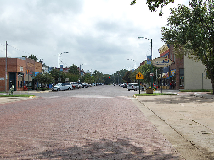Historic buildings line Lindsborg's Main Street, where Swedish heritage isn't just preserved—it's enthusiastically celebrated every day of the year.