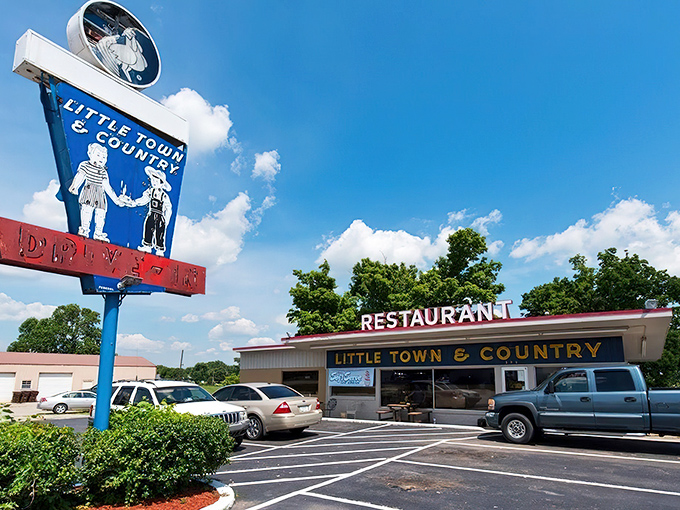 Little Town & Country Restaurant looks unassuming, but that packed parking lot tells the real story—culinary treasures await inside.