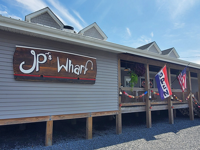 The quintessential coastal charm of JP's on the Wharf beckons with its weathered deck and Cape Cod-style architecture—seafood paradise found!