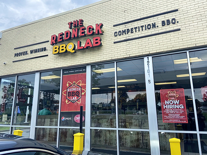 The modest storefront belies the flavor explosion waiting inside – where "Competition. BBQ." isn't just a tagline, it's a scientific promise.