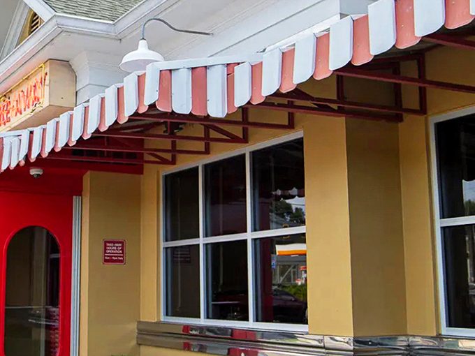 The iconic white Beetle #53 mounted on Herbie's brick exterior isn't just decoration—it's a beacon calling hungry travelers home to breakfast, served 24/7. 