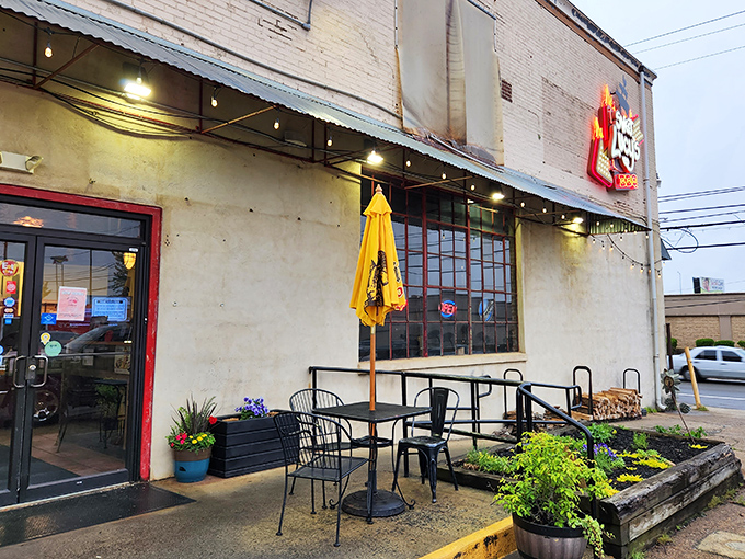 The bright blue exterior of Sweet Lucy's stands out like a barbecue beacon in Northeast Philly, promising smoky treasures within those barn-like walls.
