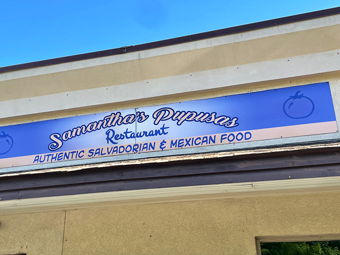 The unassuming blue sign beckons like a culinary lighthouse – proof that the best food often hides in plain sight rather than behind fancy facades. 
