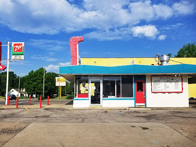 The white exterior of Bobo's stands like a beacon of mid-century nostalgia, promising comfort food that's remained unchanged since Eisenhower was in office.