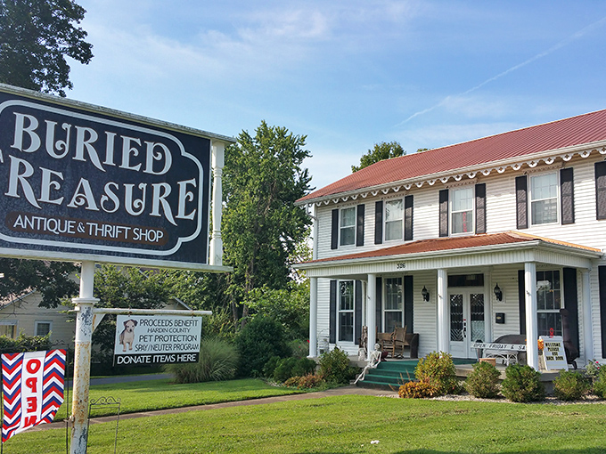 Like a treasure chest disguised as a charming colonial home, Buried Treasure's exterior promises adventure within those white-sided walls. 
