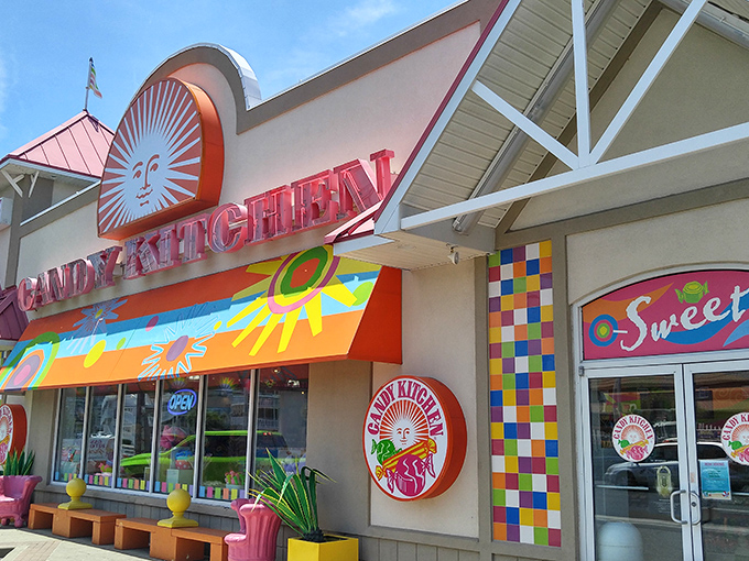 The iconic sun logo and rainbow awning of Candy Kitchen isn't just a storefront—it's the gateway to your inner child's wildest dreams.