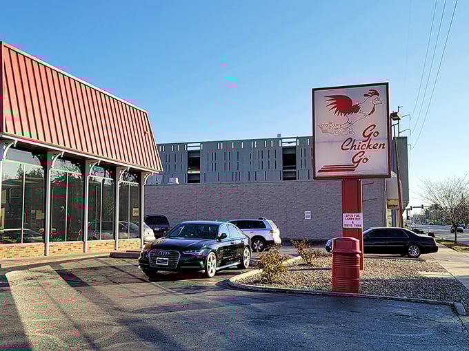 The bright red roof and iconic flying chicken logo – Kansas City's bat signal for those in desperate need of crispy salvation.