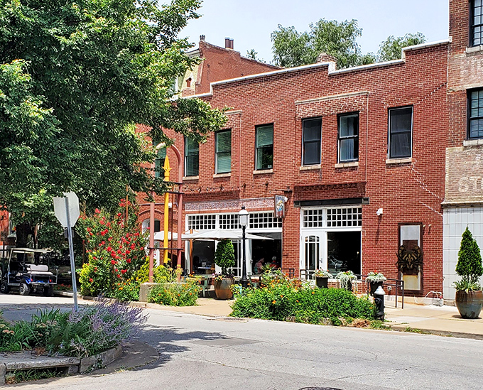 The historic brick façade of Peacemaker beckons seafood lovers to Benton Park, where coastal dreams come true in landlocked Missouri.