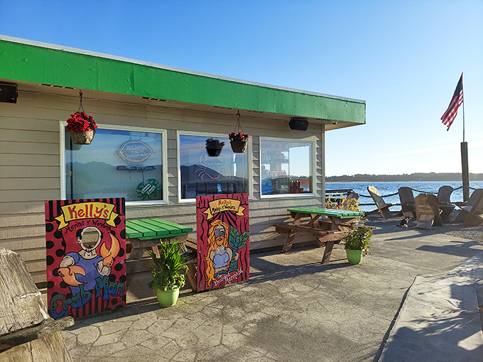 The unmistakable green roof and colorful character cutouts welcome seafood pilgrims to Kelly's Brighton Marina, where ocean-to-table isn't a trend—it's just Tuesday.