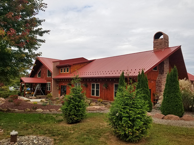 The red-roofed rustic charm of Stampede Barbecue stands like a cathedral to smoked meats, beckoning hungry pilgrims from across Pennsylvania's rolling countryside.