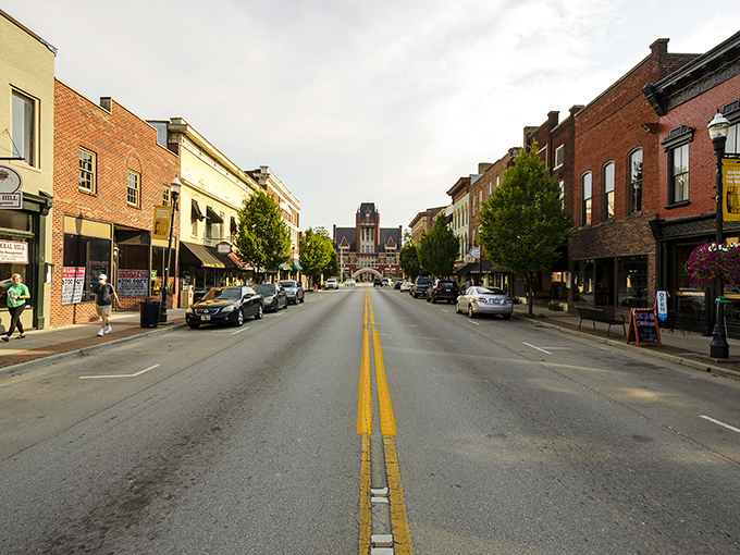 Historic brick buildings stand sentinel at Bardstown's crossroads, where time slows down and bourbon stories are just beginning to unfold.