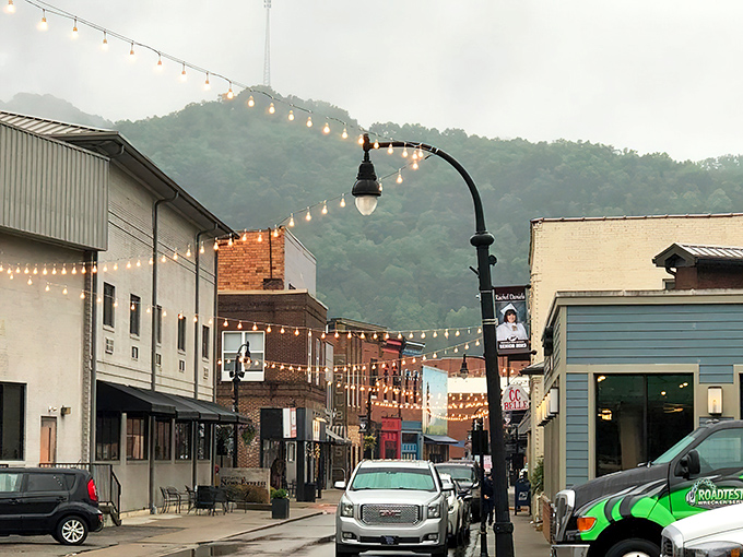 Downtown Pikeville greets you with that perfect small-town charm where the historic courthouse stands proudly against a backdrop of Appalachian mountains and blue skies.