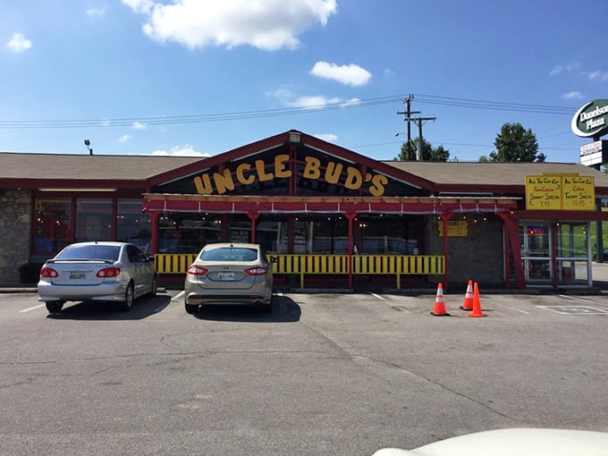 The humble exterior of Uncle Bud's promises no frills, just thrills for your taste buds. Like finding a treasure map disguised as a gas station receipt.
