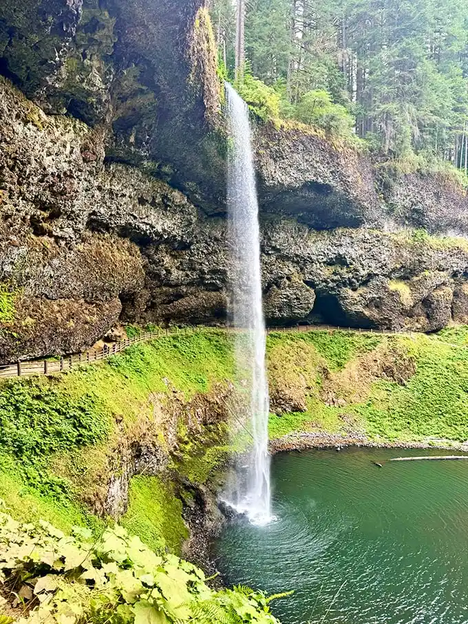 Walking behind South Falls feels like stepping into nature's backstage pass – where the thundering curtain of water creates its own microclimate of mist and wonder.