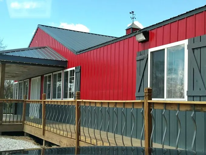 The bright red exterior of The Hoof stands like a culinary lighthouse in rural Madison, beckoning hungry travelers from miles around.