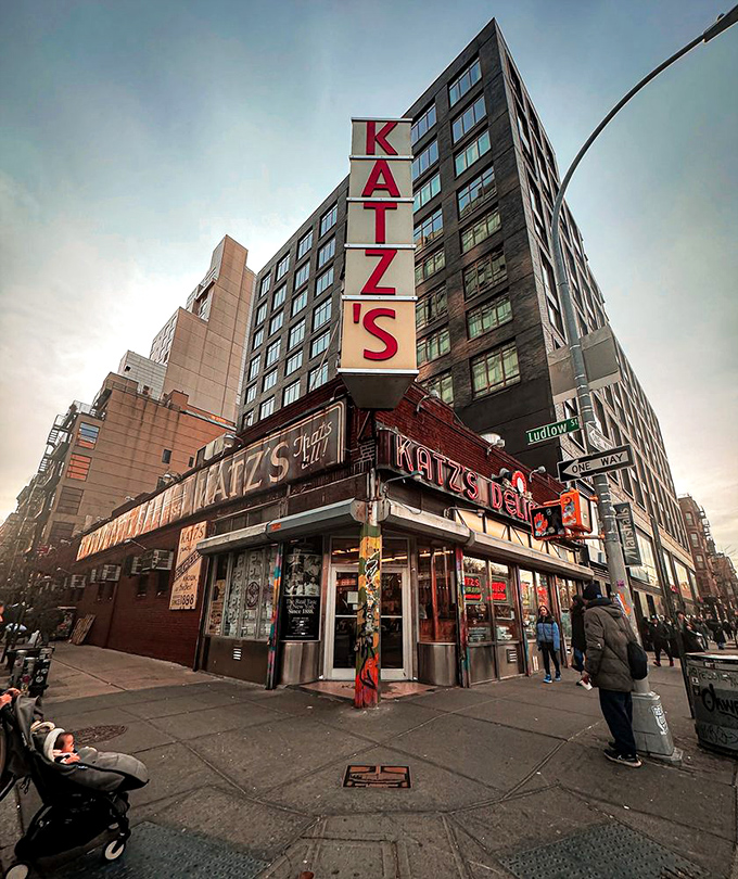 The iconic neon sign of Katz's has welcomed hungry New Yorkers since 1888. Some landmarks are famous for their architecture; this one's famous for its pastrami.
