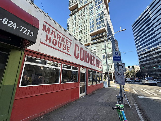 Like a culinary time capsule among Seattle's glass towers, this red-and-white storefront has been proudly declaring its corned beef allegiance since 1948. 