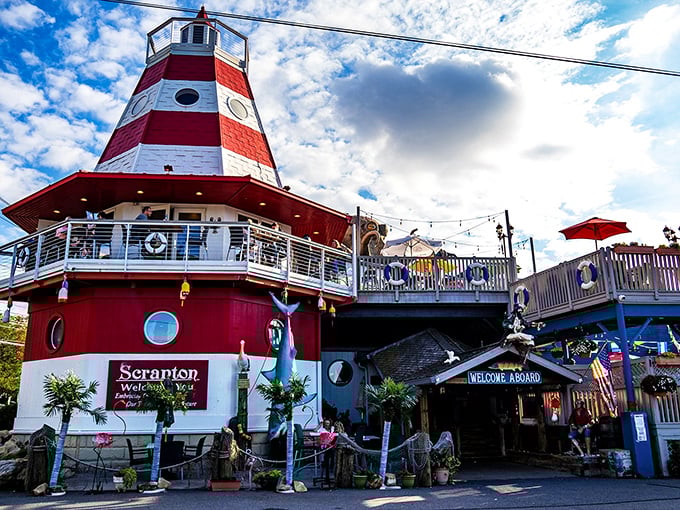 The iconic lighthouse exterior of Cooper's isn't just for show—it's a beacon calling hungry seafood lovers from across Pennsylvania to dock their appetites.