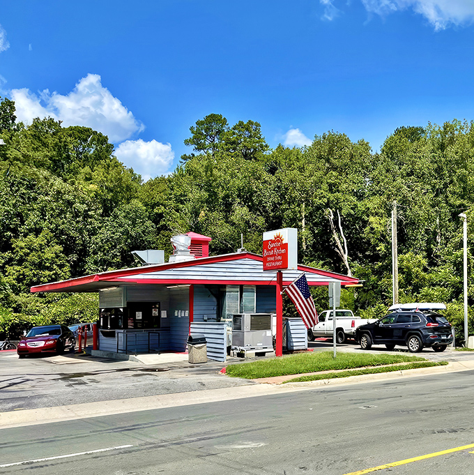 The humble blue building with its iconic red sign has been stopping Chapel Hill traffic—willingly—for decades. Southern breakfast salvation awaits. 