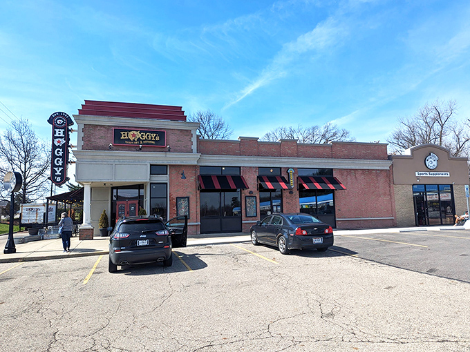 Hoggy's exterior promises barbecue bliss with its classic brick façade and vintage-style signage—the architectural equivalent of "good things to come."