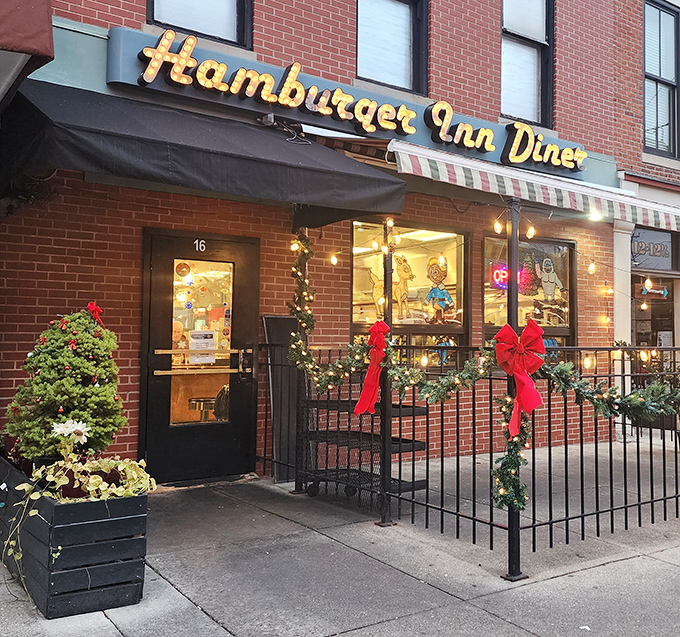 The brick façade and vintage signage of Hamburger Inn Diner stands as a time capsule on Delaware's main drag, promising comfort and nostalgia with every visit.