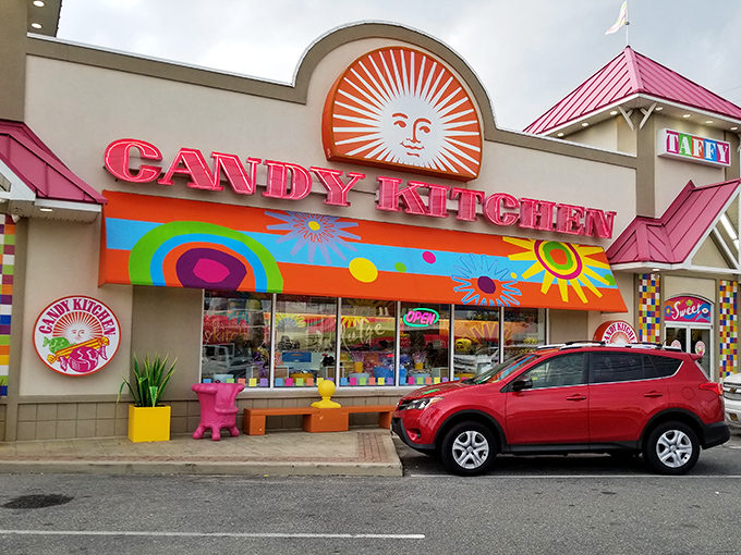 The iconic sun logo and rainbow awning of Candy Kitchen isn't just a storefront—it's the gateway to your inner child's wildest dreams.