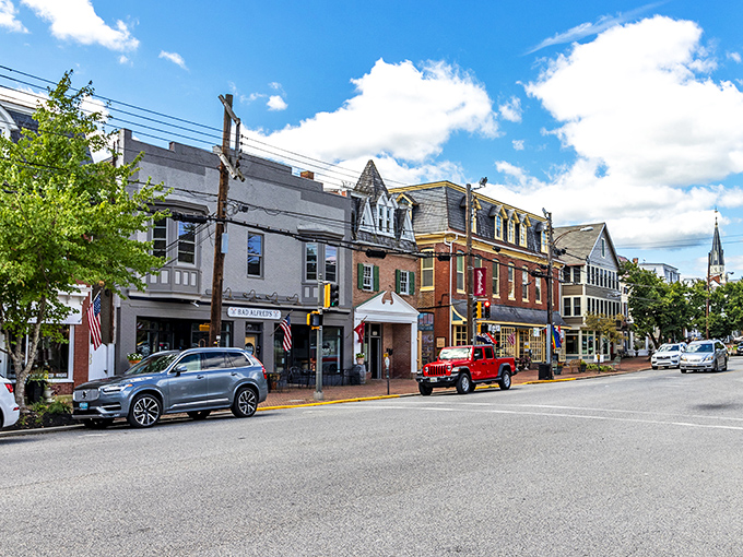 Historic charm meets small-town hospitality on Chestertown's main street, where brick buildings have witnessed centuries of American history while maintaining their timeless appeal.