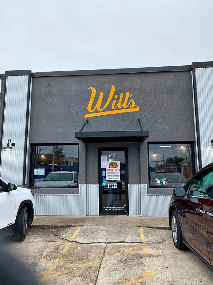 Will's Cinnamon Shop's unassuming gray exterior with bright yellow signage is like Clark Kent – ordinary on the outside, superhero-level deliciousness within.