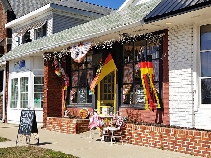 The cheerful yellow door and German bunting welcome you like an old friend who happens to be an exceptional baker.