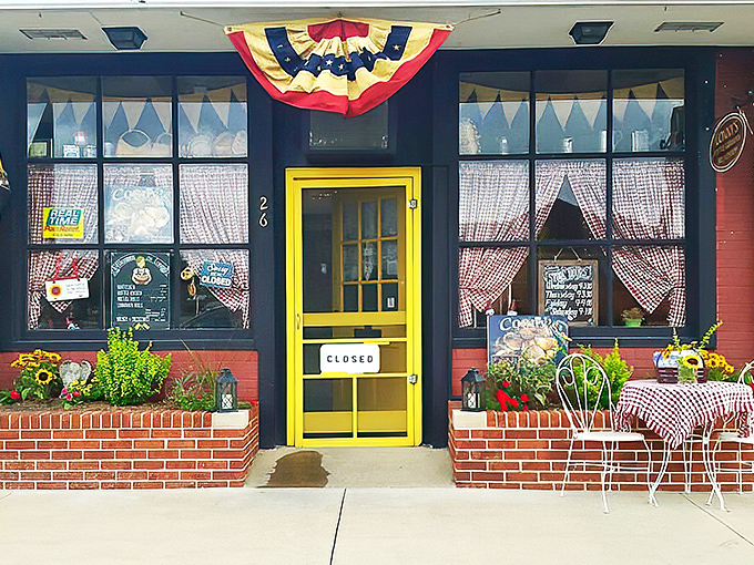 The cheerful yellow door and German bunting welcome you like an old friend who happens to be an exceptional baker.