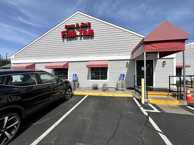 The classic white clapboard exterior of Lenny & Joe's stands like a beacon for seafood lovers—New England architecture that practically whispers "fresh catch inside."