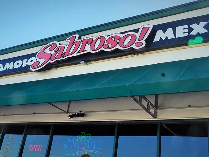 The teal awning and bold red lettering of Sabroso Mexican Grille beckon like a delicious mirage in the Greenville dining landscape.