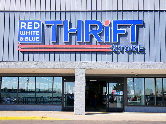 The blue awning of Mile High Thrift beckons like a bargain-hunter's lighthouse, guiding thrifty souls to shores of unexpected treasures.