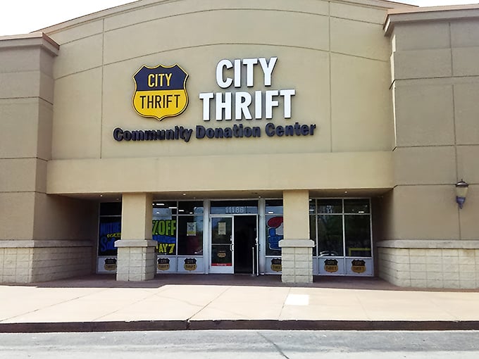 The grand facade of City Thrift stands like a cathedral of secondhand treasures, beckoning bargain hunters with its promise of affordable adventures.
