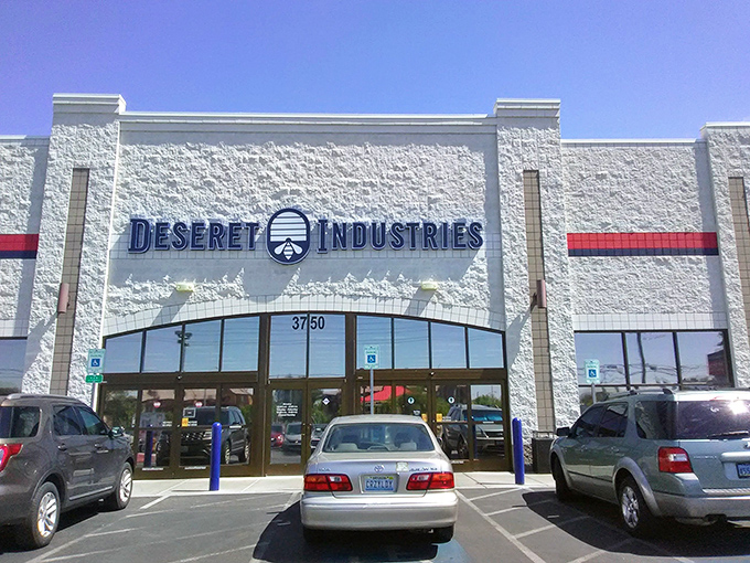 The unassuming exterior of Deseret Industries belies the treasure trove within—like finding a speakeasy, but for bargain hunters.
