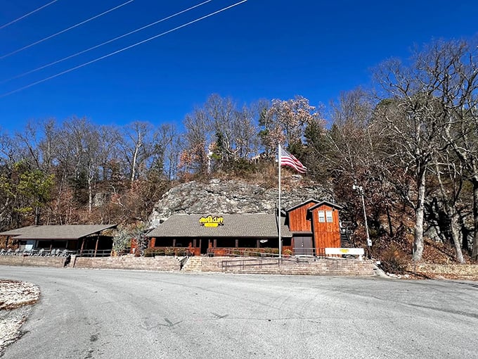 Where geology meets gastronomy! Undercliff Grill & Bar nestles against a towering limestone cliff, creating perhaps Missouri's most dramatic restaurant backdrop.