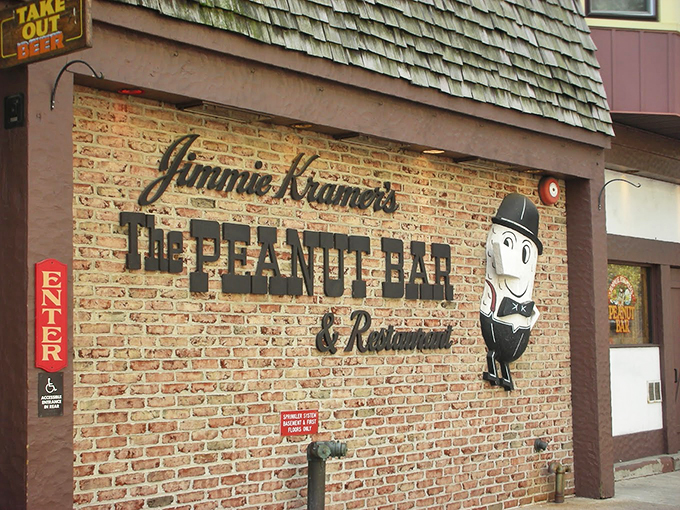 The iconic Mr. Peanut mascot welcomes you to this Reading institution, where breaking rules about shells is not just allowed—it's encouraged.
