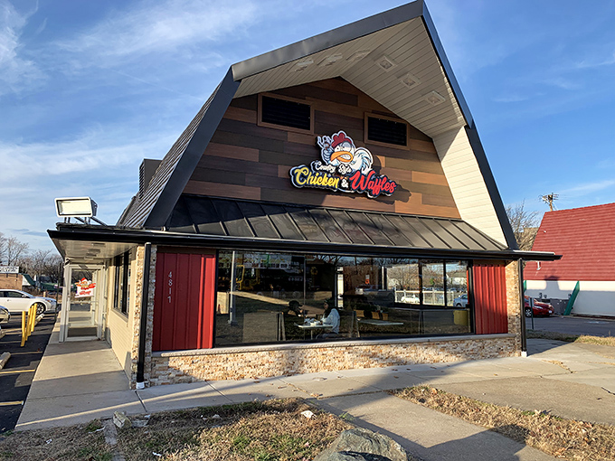 That A-frame roof isn't just architectural flair—it's a beacon calling hungry souls to chicken paradise in Marlow Heights.