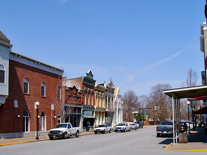 Historic brick buildings line New Harmony's streets, where 19th-century architecture meets small-town charm. The past isn't just preserved here—it's still doing business.