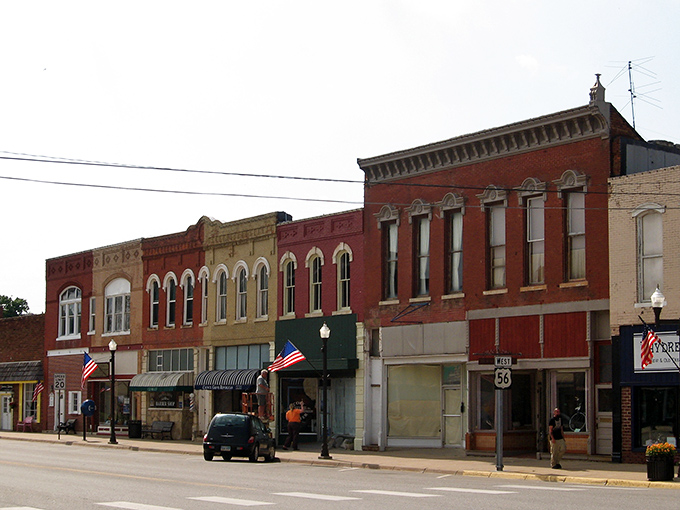 Historic brick buildings line Main Street in Council Grove, where the past isn't just preserved—it's still open for business.