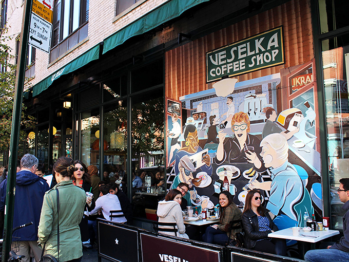 Veselka's corner storefront stands proud in the East Village, a blue-and-yellow beacon of Ukrainian comfort that's been calling hungry New Yorkers home for decades.
