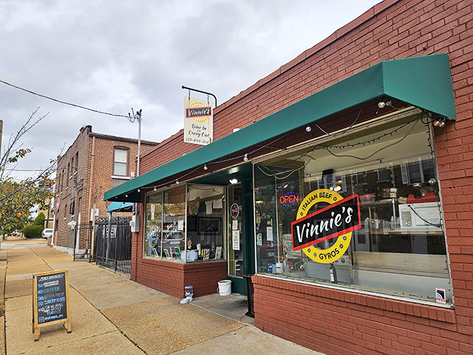 The unassuming brick exterior of Vinnie's promises no frills, just thrills for your taste buds. Sometimes the best food hides behind the simplest facades.
