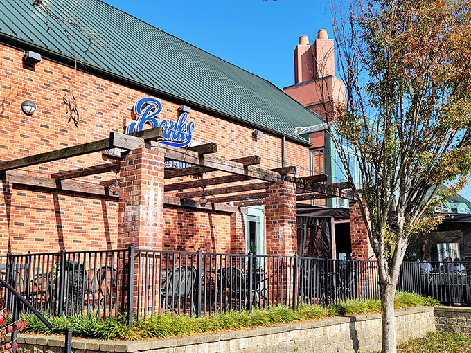 The brick façade and teal accents of Banks' Seafood Kitchen welcome you like an old friend who happens to have exceptional taste in architecture.