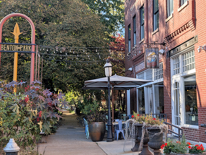 Historic Benton Park provides the perfect backdrop for Peacemaker's culinary magic, where string lights and outdoor seating beckon seafood lovers year-round.