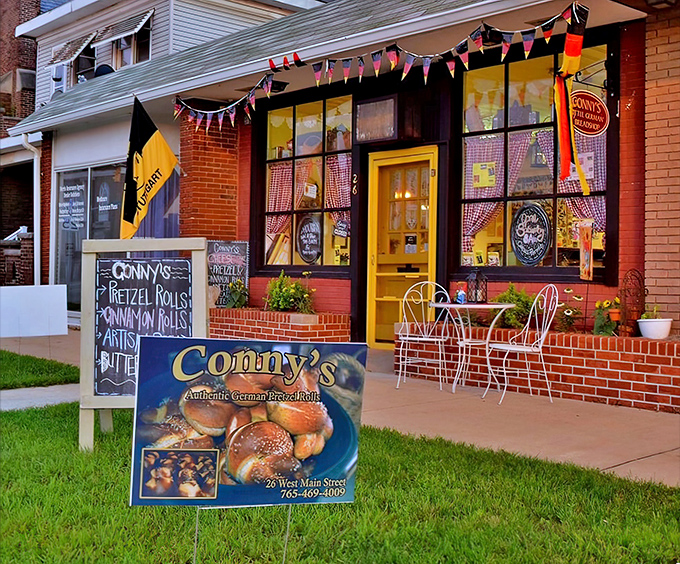The cheerful yellow door and German bunting welcome you like an old friend who happens to be an exceptional baker.
