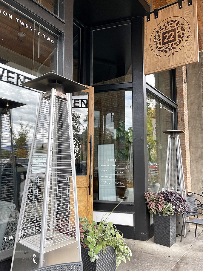 Station 22's vibrant red-trimmed exterior isn't just inviting—it's practically winking at you with that cheeky sidewalk sign promising deep-fried cookie dough salvation.